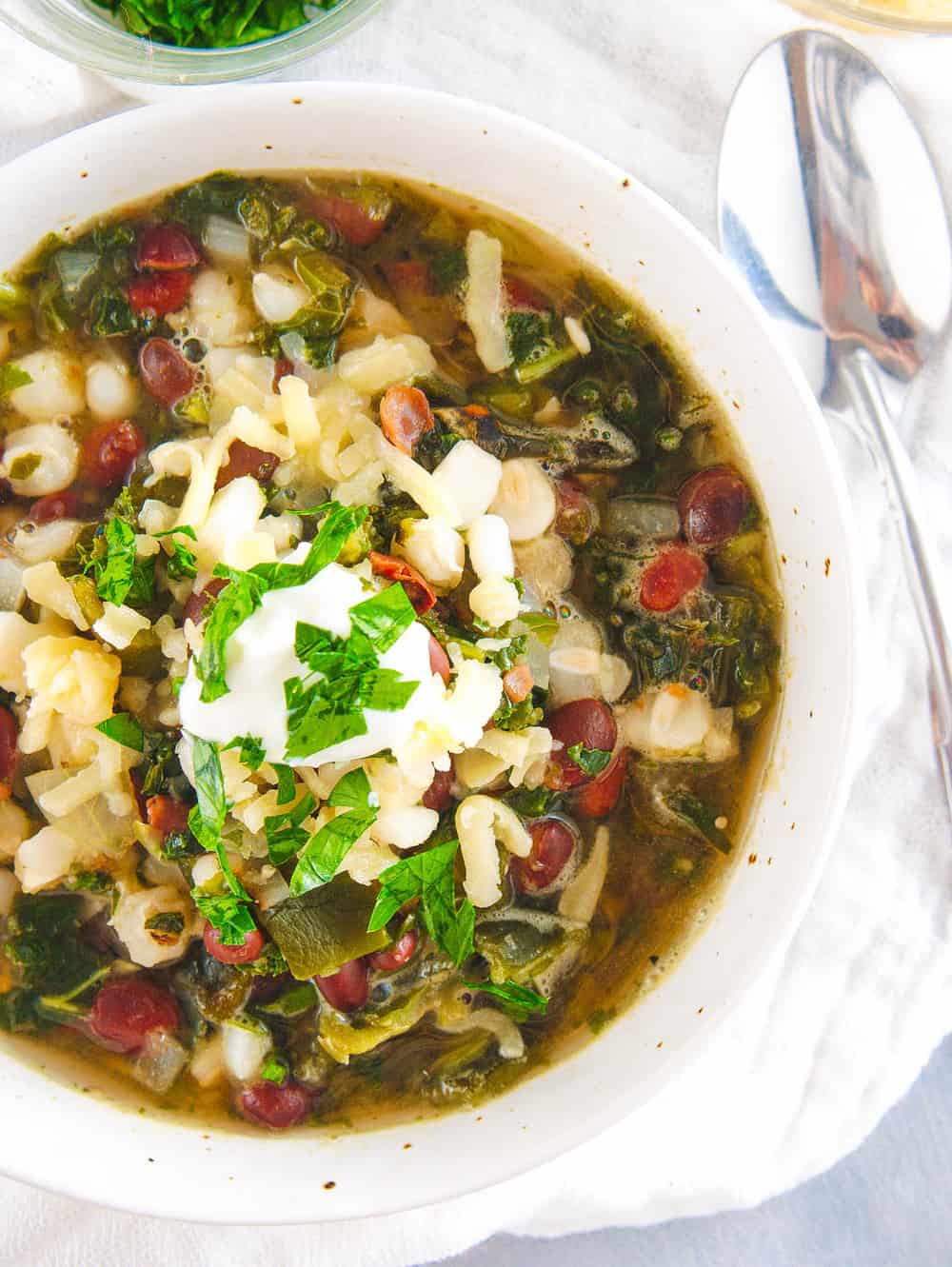 Vegetarian Black Bean Soup with Kale and Hominy - The Picky Eater