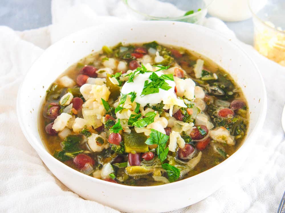 Vegetarian Black Bean Soup with Kale and Hominy - The Picky Eater