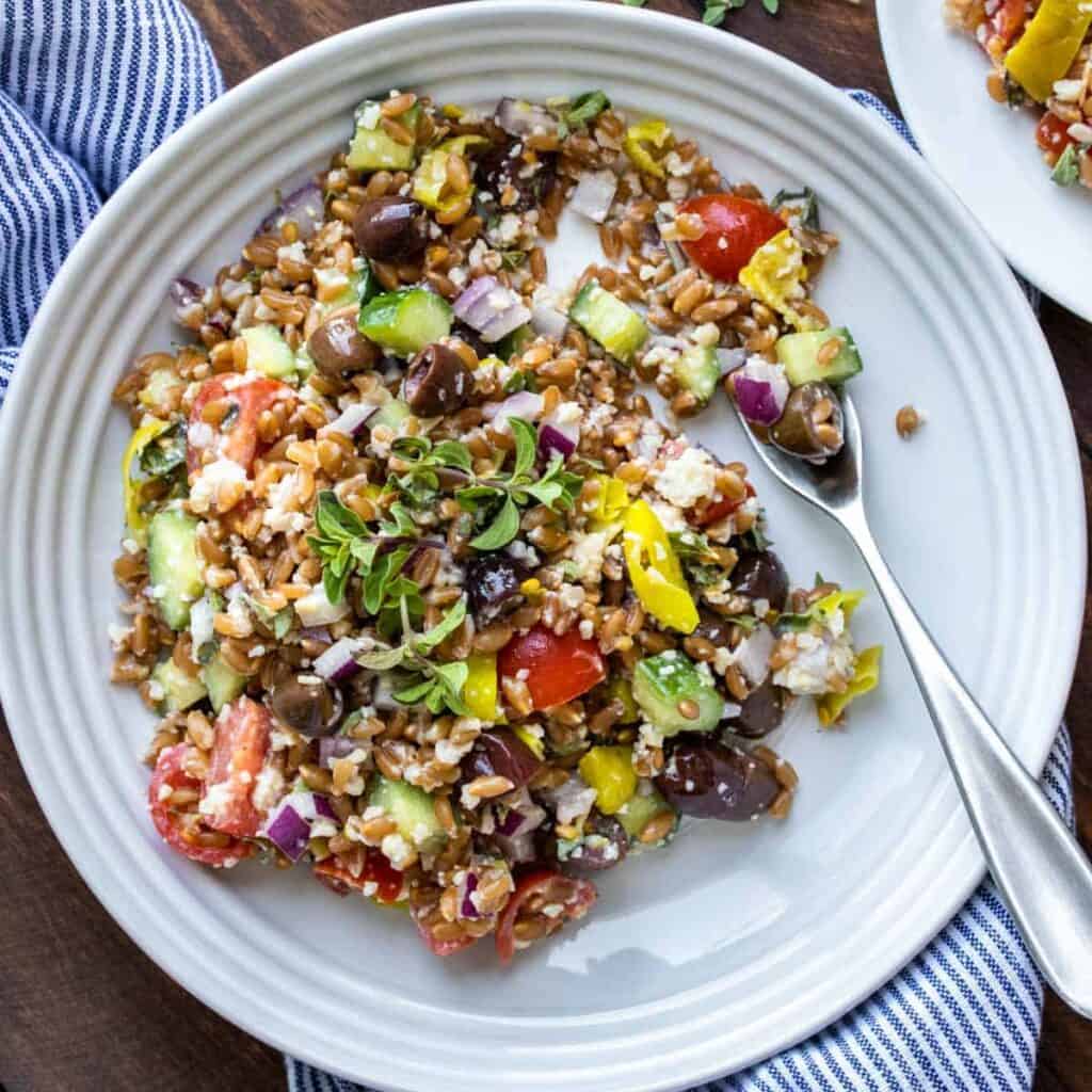 Greek Vegan Farro Salad | The Picky Eater
